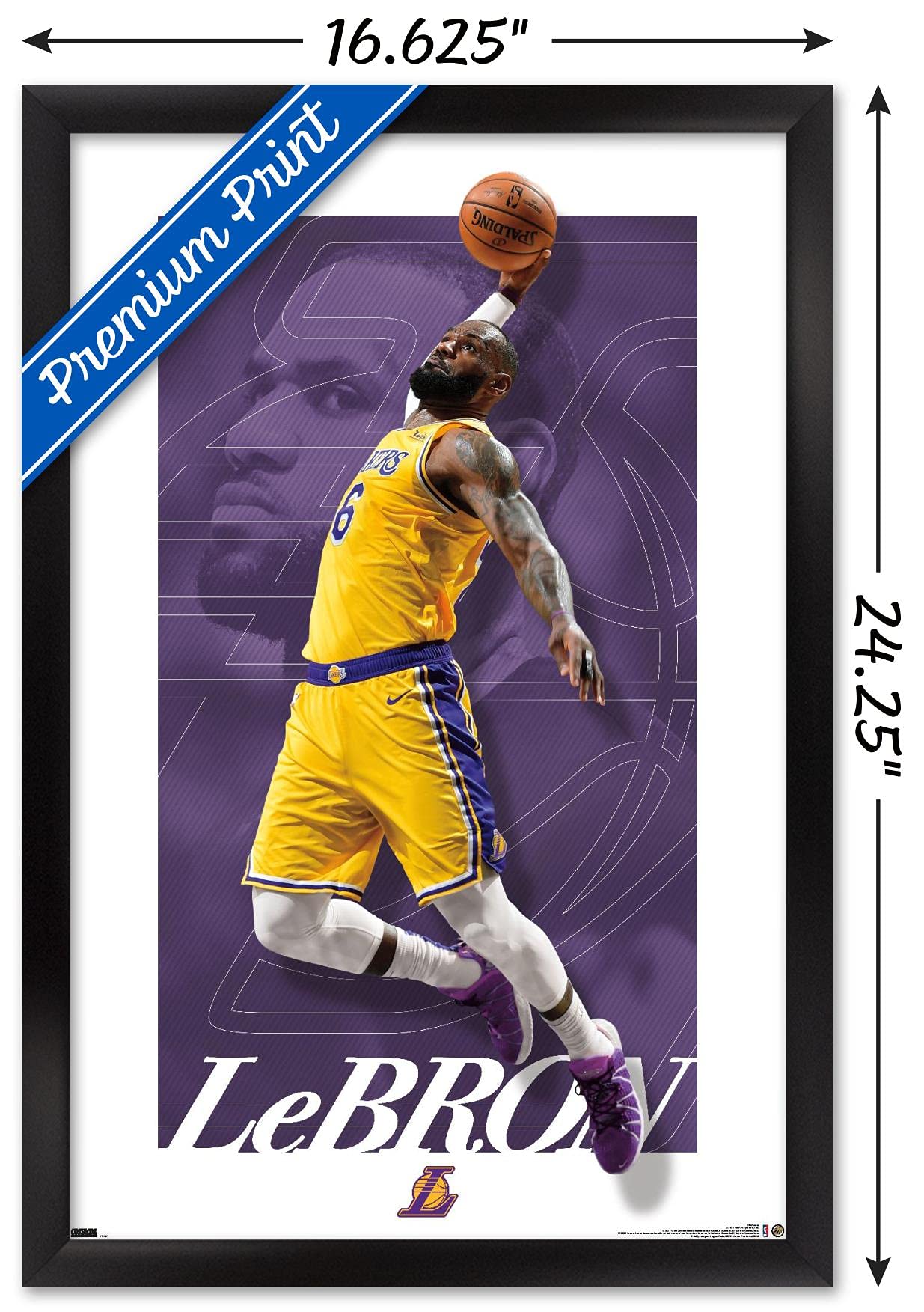Trends International NBA Los Angeles Lakers - LeBron James 21 Wall Poster, 14.72" x 22.37", Black Framed Version