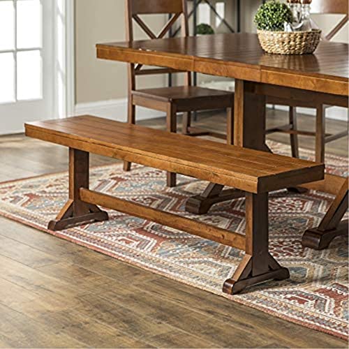 Walker Edison 3 Person Modern Farmhouse Wood Armless Kitchen Table Set Dining Chairs, 60 Inch, Brown