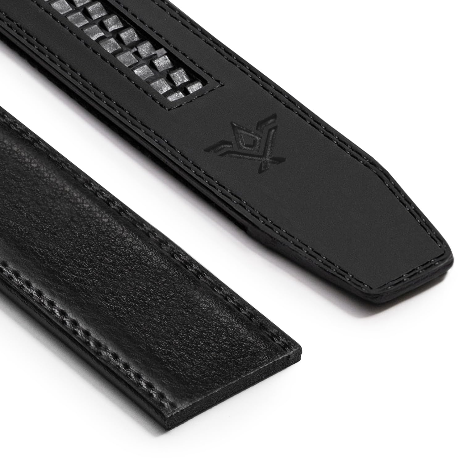 SlideBelts Men's Vegan Leather Belt without Holes - Black Buckle/Black Leather (Trim-to-fit: Up to 48" Waist)