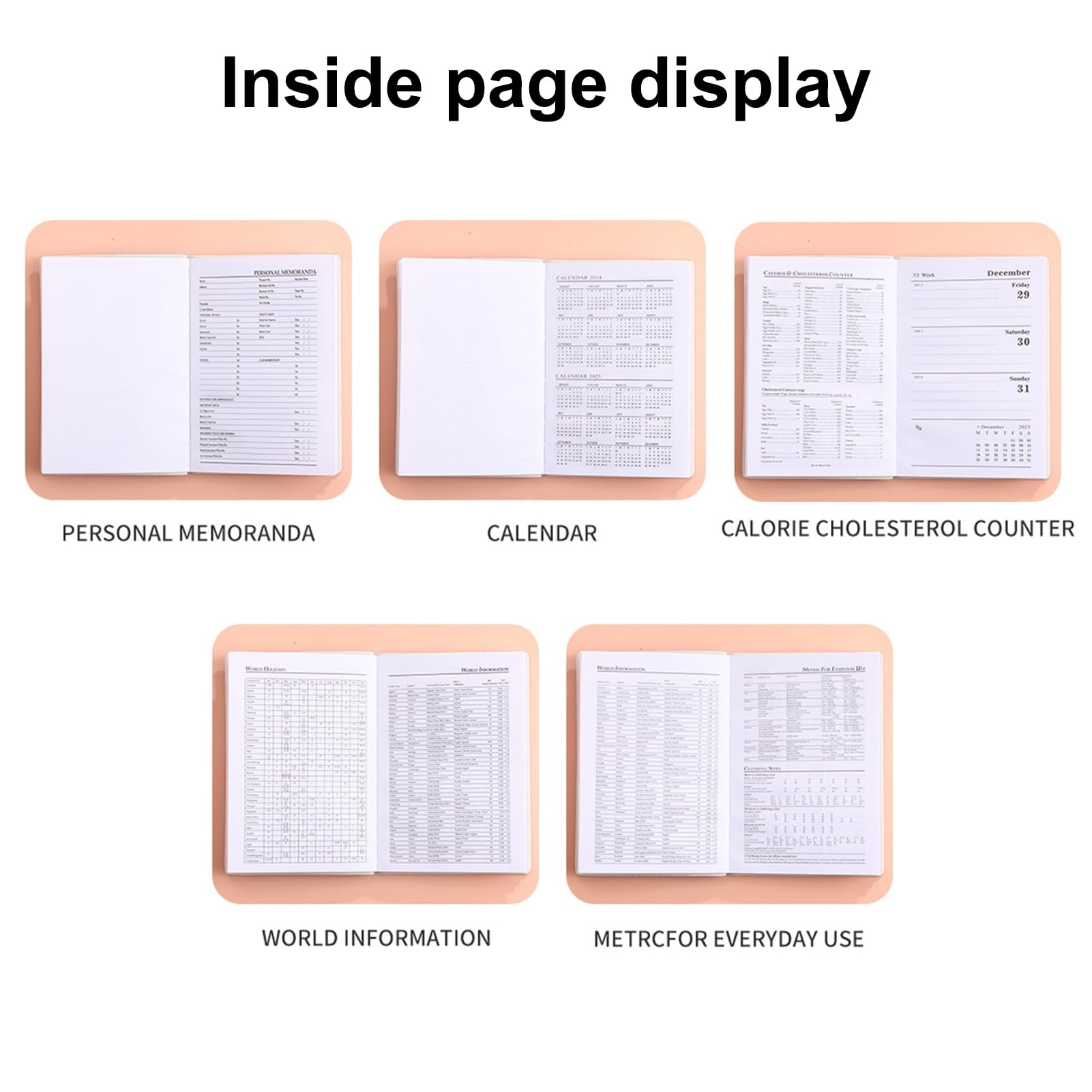 Tainrunse Faux Leather Notebooks A7 Notebook Planner 2024 English Planner 120 Pages Compact Size Notebook for Office School Silver