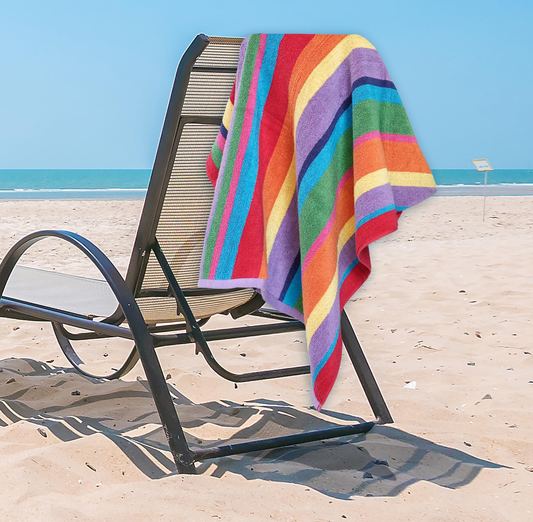 White Classic Cotton Beach Towels Oversized 30 x 60 Inches, Ultra Absorbent and Low Lint Striped Pool Towels for Adults, Unique Rainbow Design Luxury Extra Large Bath Towels, 4 Pack