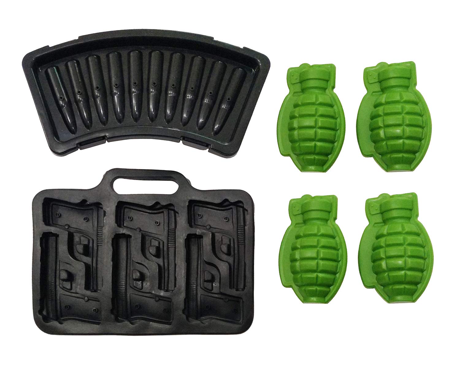 Weapon Series Whisky 3D Cube Ice Ball Molds Grenade Mould Handgun Ice Mold Bullet Tray Ice Maker Set of 6 By TAISI