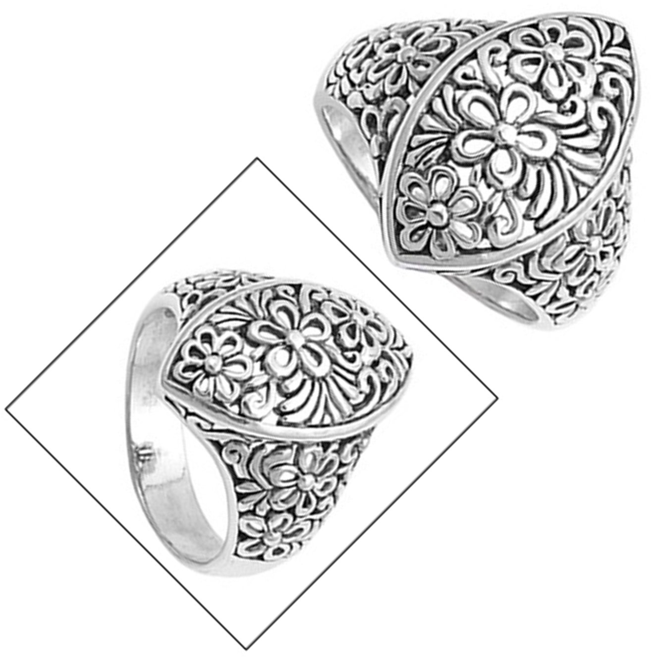 Sterling Silver Women's Beautiful Flower Ring Fashion 925 Band 23mm Size 10