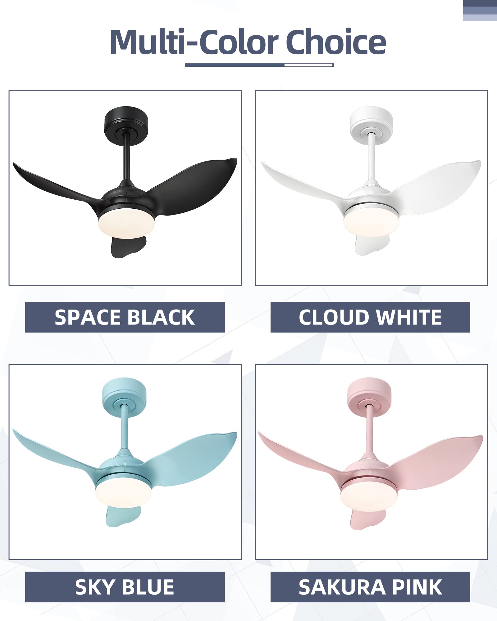 YOUKAIN Ceiling Fans, 30 lnch Small Ceiling fan with Lights and Remote Control, LED Indoor/Outdoor Ceiling Fan with 3 Reversible Blades for Bedroom, Kitchen, Patio, White, 30-YJ652-WH