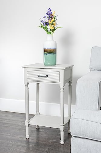 Winter Stone Finished Wooded End Table with Drawer and Storage Shelf, Easy No-Tool Assembly, Black Metal Handle, Smooth Wood Glides for Effortless Use. End Table Nightstand
