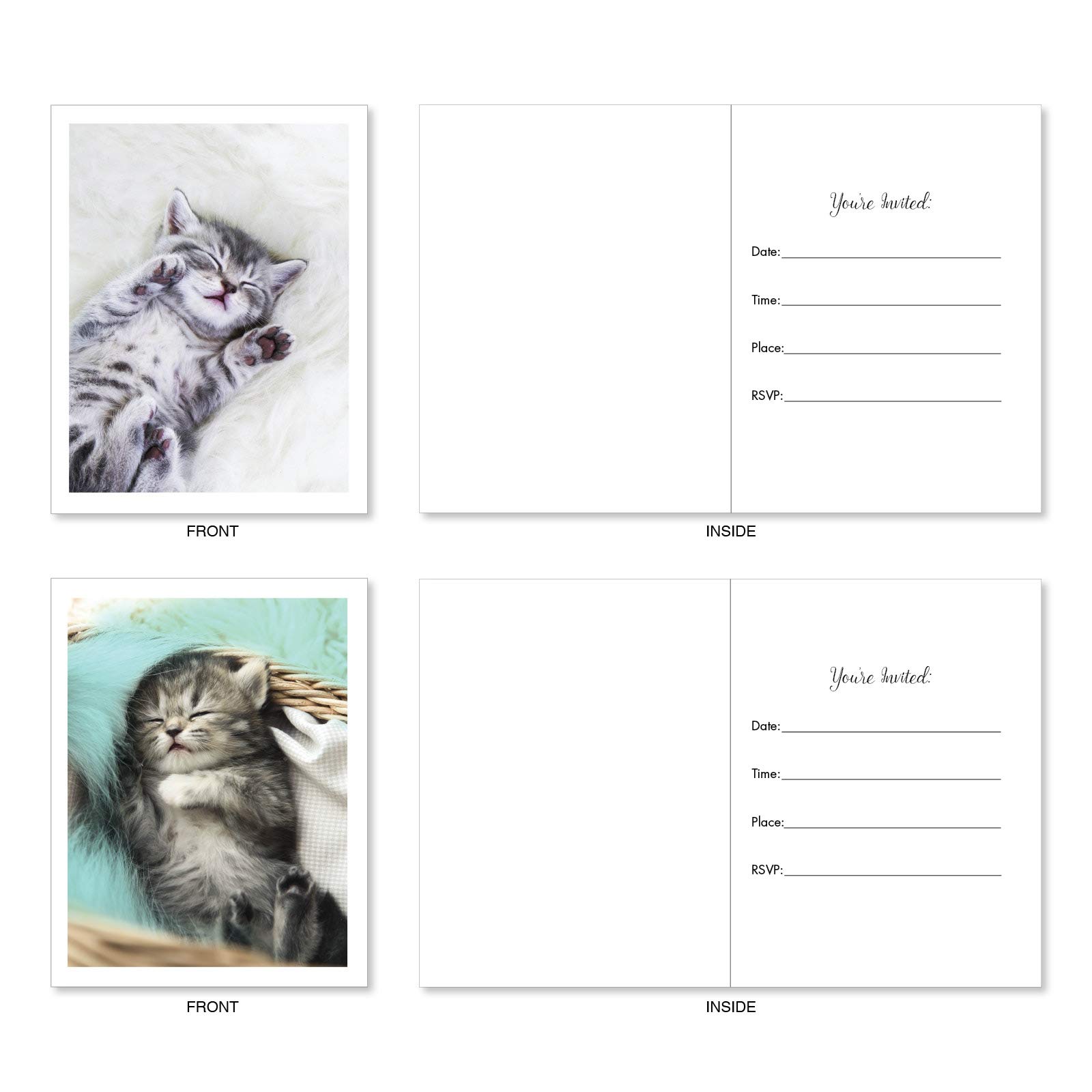 The Best Card Company - 20 Kids Invitation Note Cards with Envelopes (4 x 5.12 Inch) - Box of Assorted RSVP Invites (10 Designs, 2 Each) - Fluffy Furballs AM7168ING-B2x10