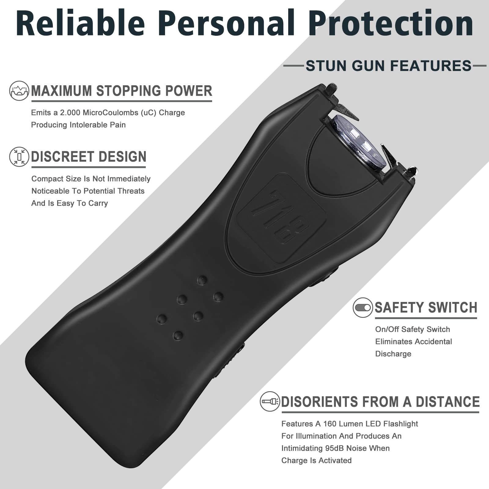 XinJuns Self-Defense Kit w/ Red Pepper Spray & Painful 2.0 µC Stun Gun Flashlight, 25 Burst, 10 Foot (3 M) Range, 120 Lumens, Rechargeable, Safety Switch, Includes Belt Holster(Black Gun)