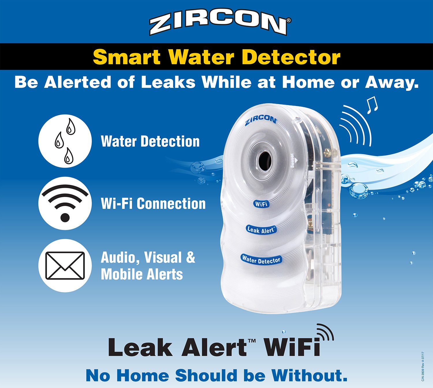 Zircon Leak Alert Wifi - Smart Electronic Water Detector Alarm with Email, Audio & Visual Alerts - Battery Included