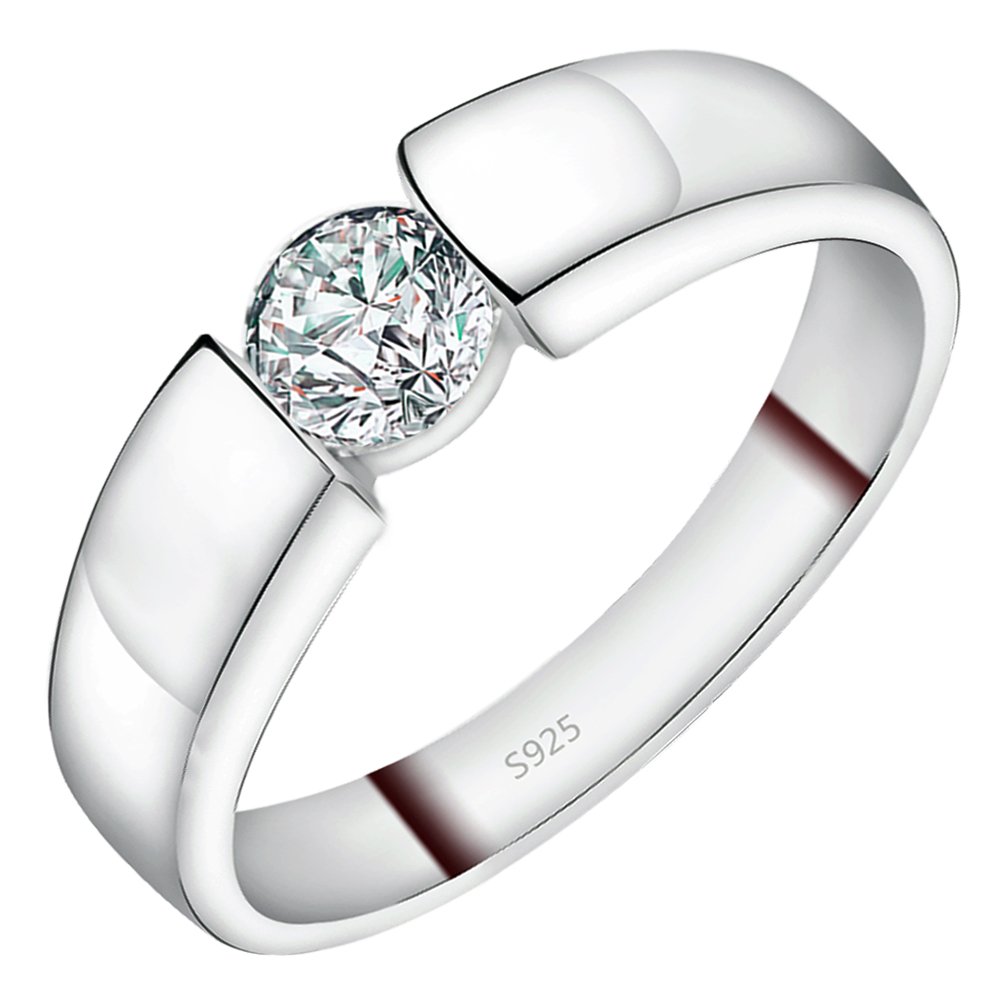 Viyino 925 Sterling Silver Ring Cubic Zircon Engagement Promise Band Solitaire Ring (10)