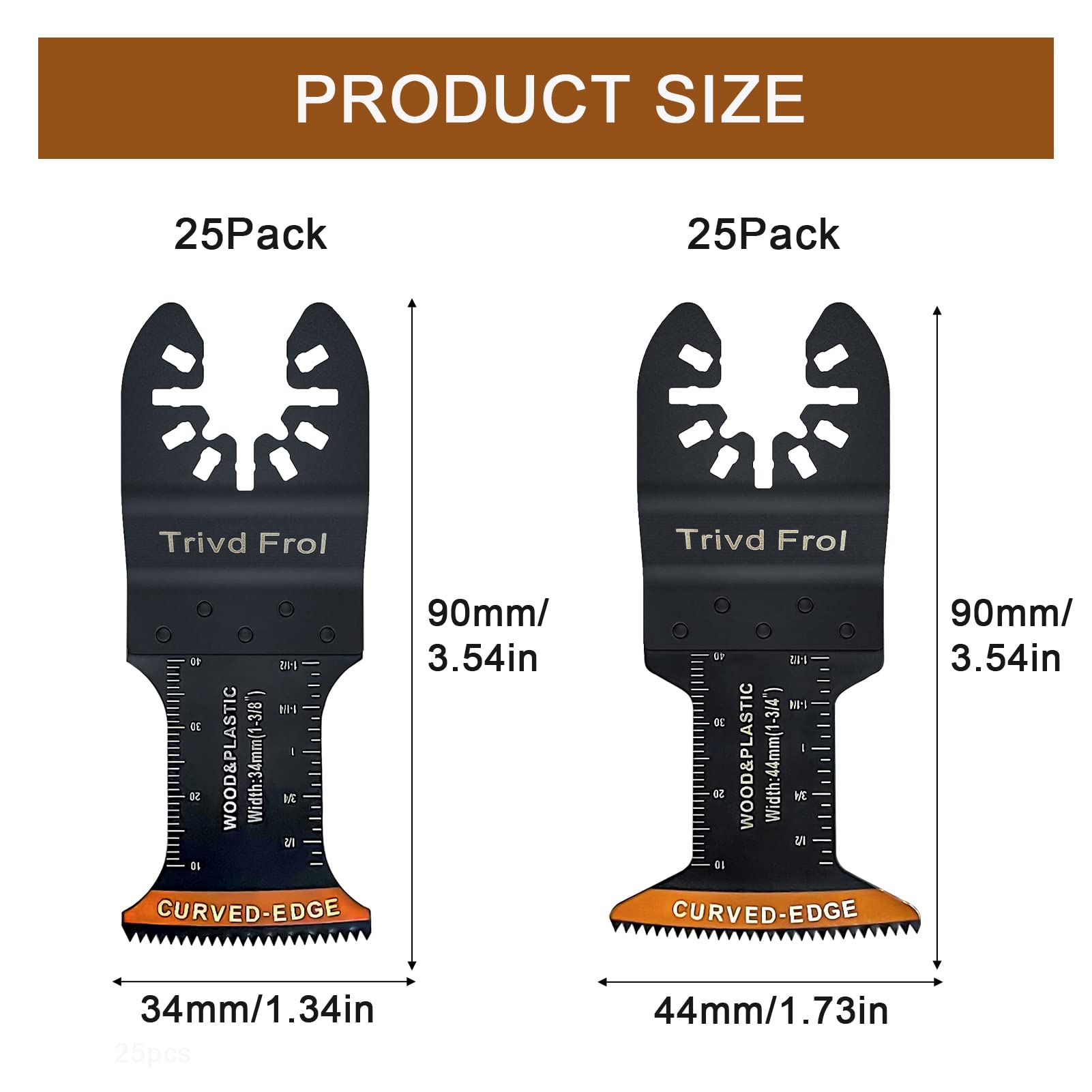 Trivd Frol 50Pcs Curved-Edge Oscillating Tool Blades Professional Universal Oscillating Saw Blades Wood Multitool Blades Compatible with Dewalt, Milwaukee, Makita, Ryobi, Rockwell, Bosch
