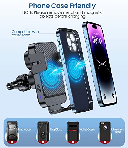 Wireless Car Charger, MOKPR 15W Fast Charging Auto-Clamping Car Mount Universal Hands-Free Car Charger Mount for Dash Windshield Air Vent Compatible with iPhone 15/14/13/12, Samsung S23/S22/S21 Black