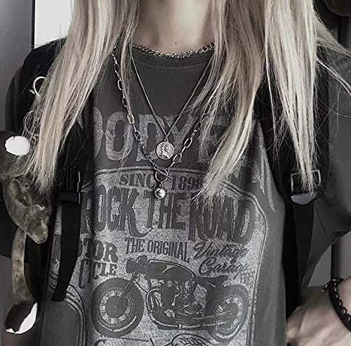 YERTTER Dainty Emo Necklace Layering Chain Choker Necklace Boho Jewelry Set Layered Silver Coin Pendant Statement Chunky Chain Necklace Valentine's Day Giftfor Women Man