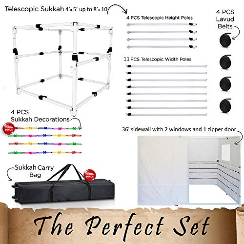 Sukkot Hadar Telescopic Sukkah Adjustable Size - 8x10 Foot - Portable, Adjustable + Plus Carry Bag (Up to 8x10)