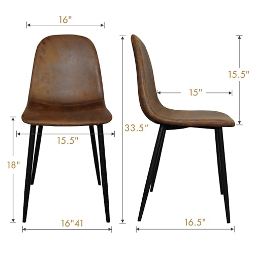 Wonder Comfort Shell Lounge Chair Set of 4 with Suede PU Upholstered Cushion Mid Century Faux Armless Leather Dining Room Seat, Brown