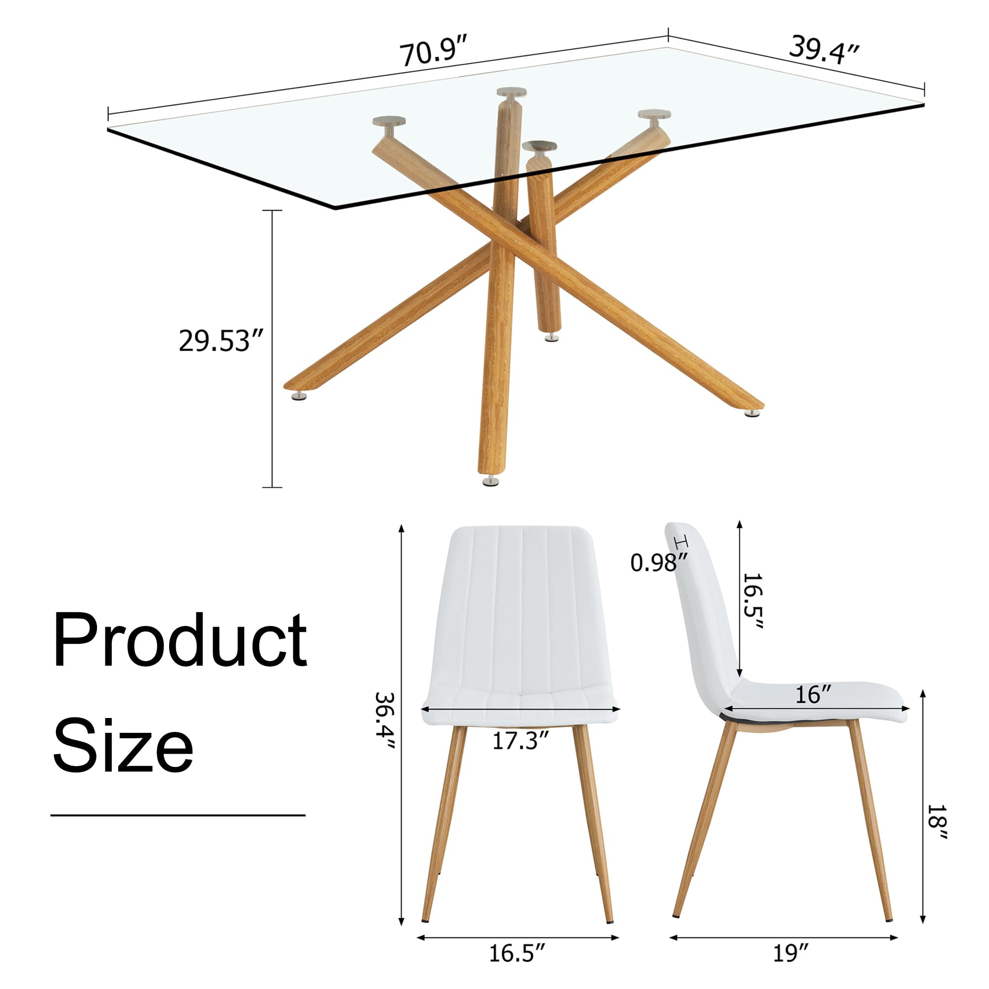 Vohuai Glass Dining Table Set for 4,Modern Glass Transparent Tabletop 5 Piece Dining Table Set，Clear Acrylic Chair Kitchen & Dining Room Sets,Plastic Cushion Small Dining Table Set for 4