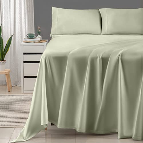 Threadmill 100% Cotton Sheets for Queen Size Bed - 600 Thread Count Queen Bed Sheets Set with 16β Deep Pocket - Sateen Weave 4-Piece Bedding Set with Cooling Effect, Sage Green