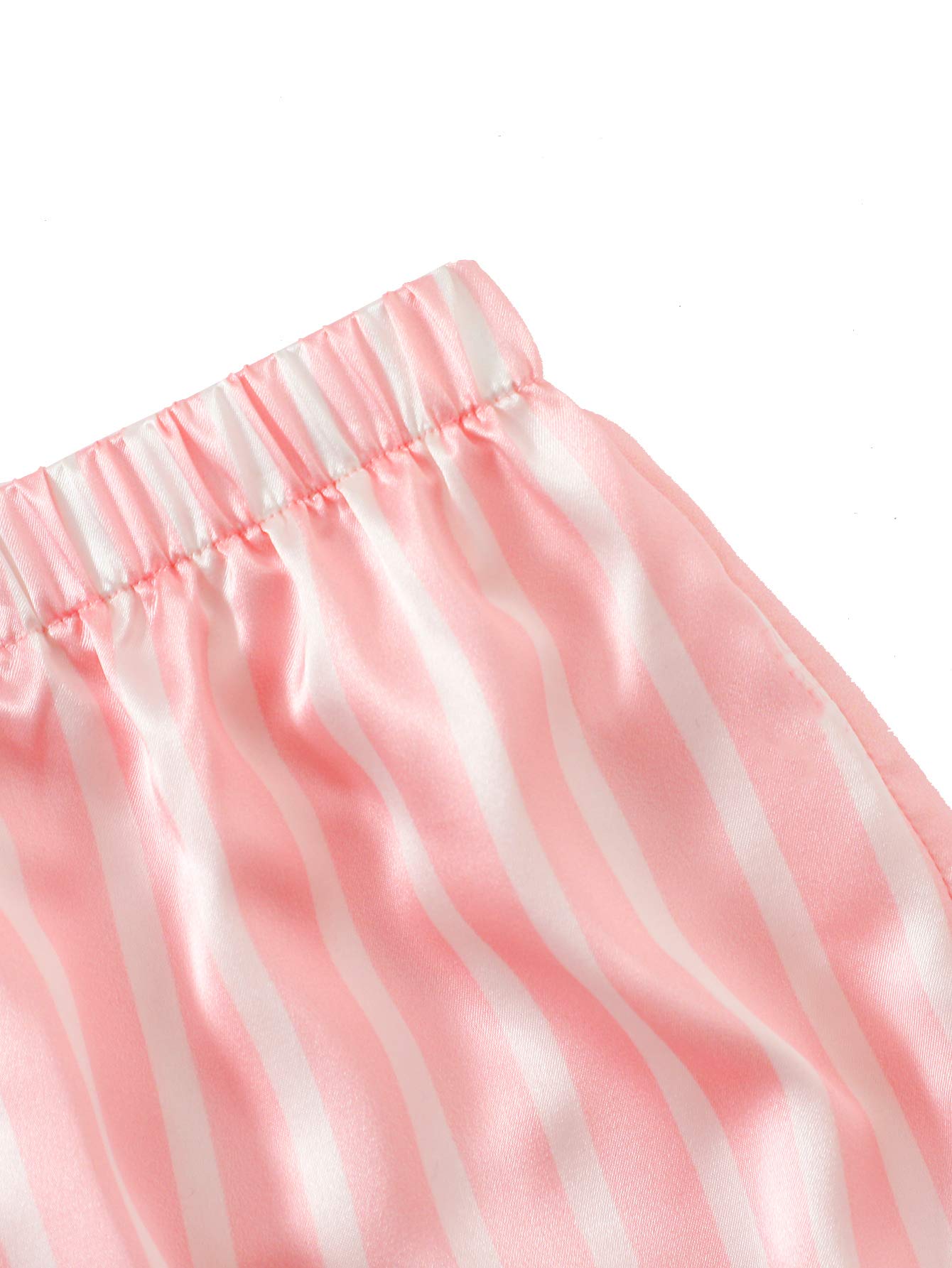 WDIRARA Women's Satin Sleepwear Short Sleeve Button Shirt and Shorts Pajama Set Silky PJ Striped Pink M