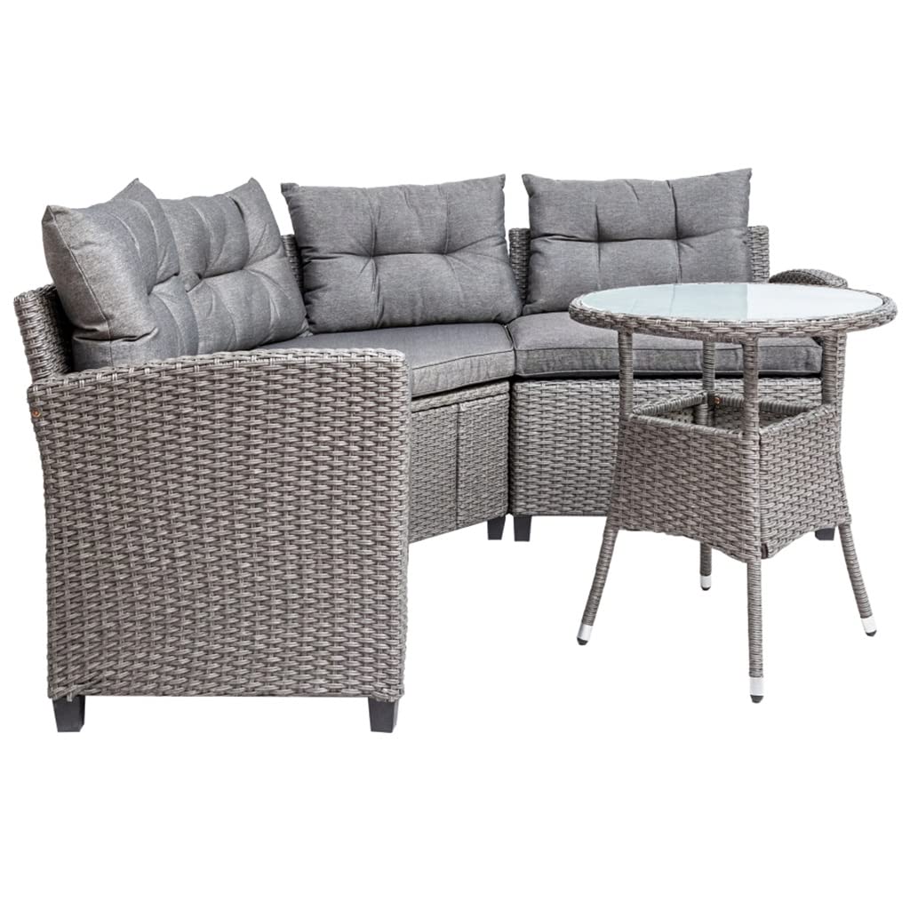 SLNFXC 4-Piece Resin Wicker Patio with Round Table, Gray Cushion Furniture Set Sofa-Type Garden Pool Balcony