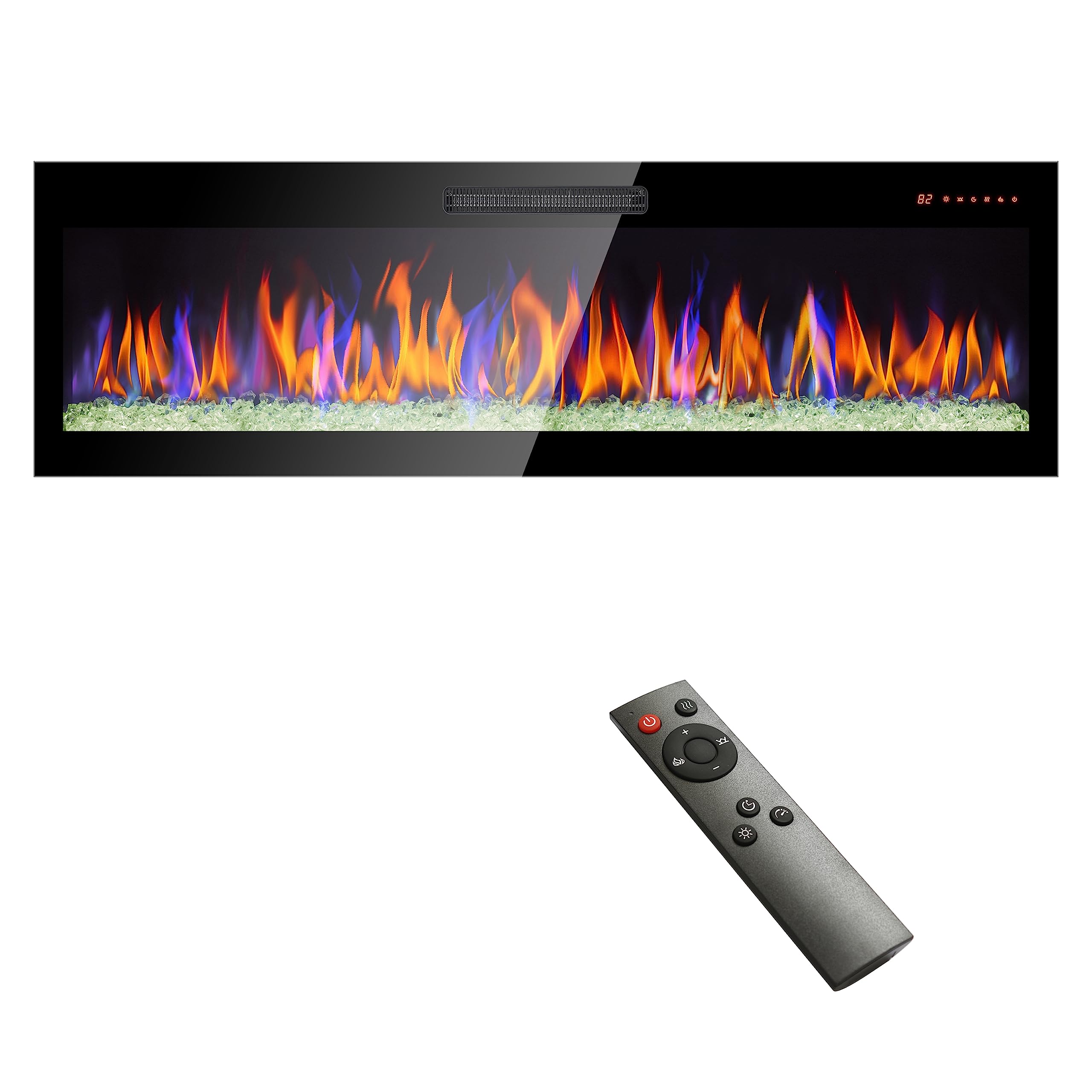 Wall Mount Floating Fireplace Electric Inserts with Remote Control, 16 Flame& Ember Color, Timer, Adjustable Brightness, 60 Inch Fire Place for the Living Room Bedroom, Double Safety Protection, 1400W