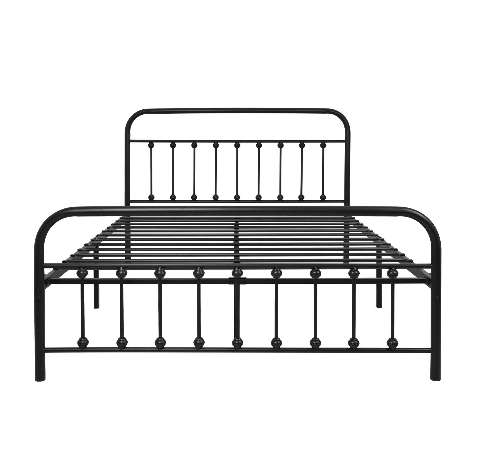 YALAXON Vintage Sturdy Queen Size Metal Bed Frame with Headboard and Footboard Basic Bed Frame No Box Spring Needed, Black
