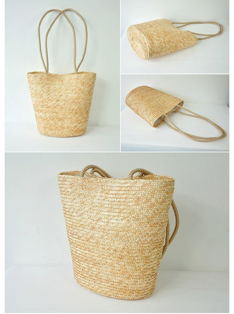 TONWHAR® Simple Elegant Straw Woven Beach Tote Bag Purse (Natural Color)