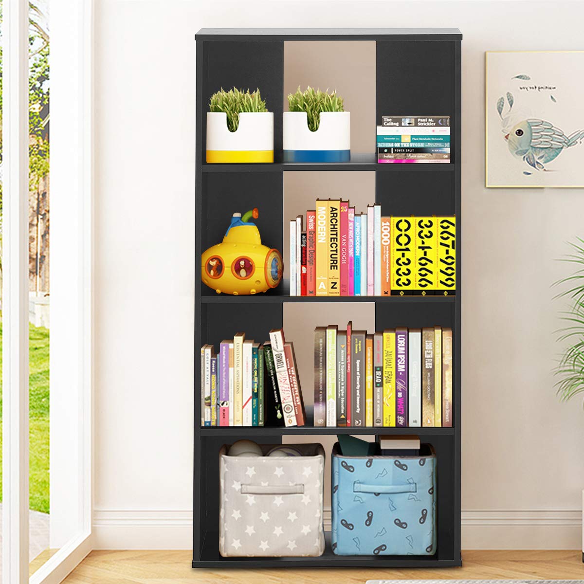 Tangkula 4-Tier Open Shelf Bookcase, Storage Bookshelf, Free Standing Open Display Bookshelf, Utility Bookshelf for Home Office, 4-Shelf Bookshelf, 24”L x 12”W x 47.5”H (Black)