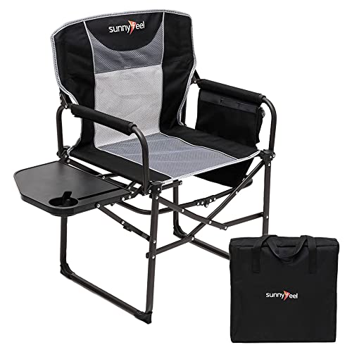 SUNNYFEEL Camping Directors Chair, Heavy Duty,Oversized Portable Folding Chair with Side Table, Pocket for Beach, Fishing,Trip,Picnic,Lawn,Concert Outdoor Foldable Camp Chairs