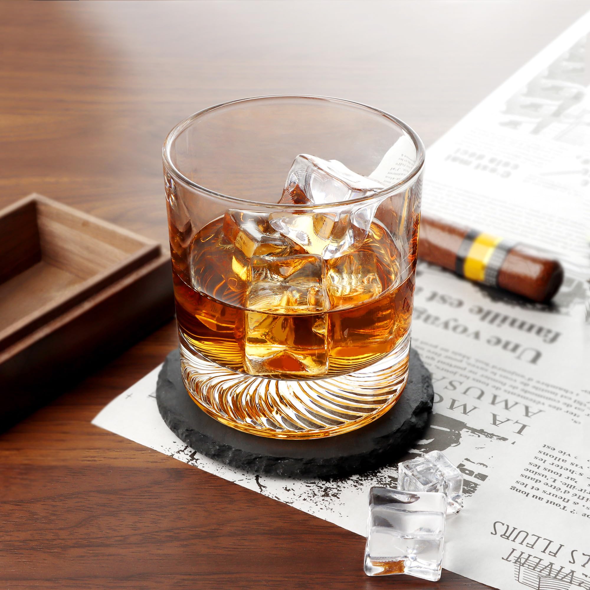 YUFDA Whiskey Glasses Set of 4, 10 oz Mountain Whiskey Glasses Luxury Gift Box, Heavy Bottom Bourbon Glasses for Scotch for Bar, Party, Wedding Gift For Men Father