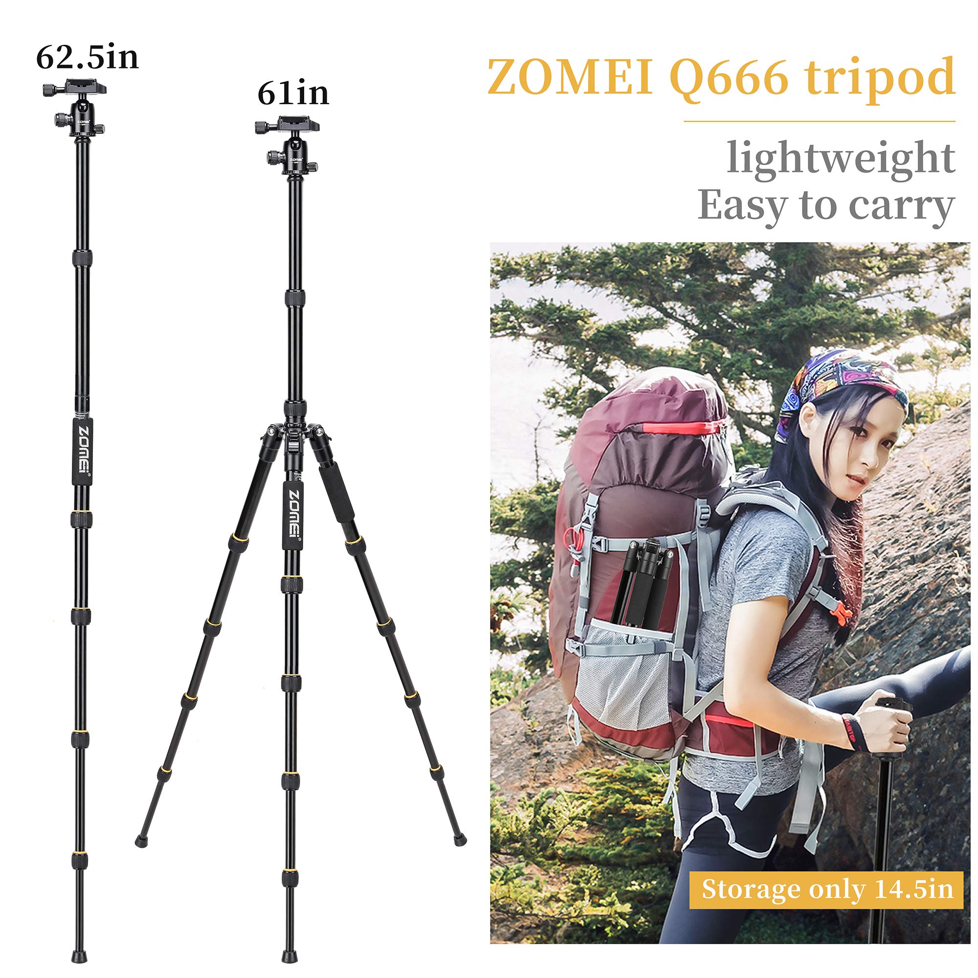 ZOMEI Aluminum Portable Tripod with Ball Head Heavy Duty Lightweight Professional Compact Travel for Nikon Canon Sony All DSLR and Digital Camera