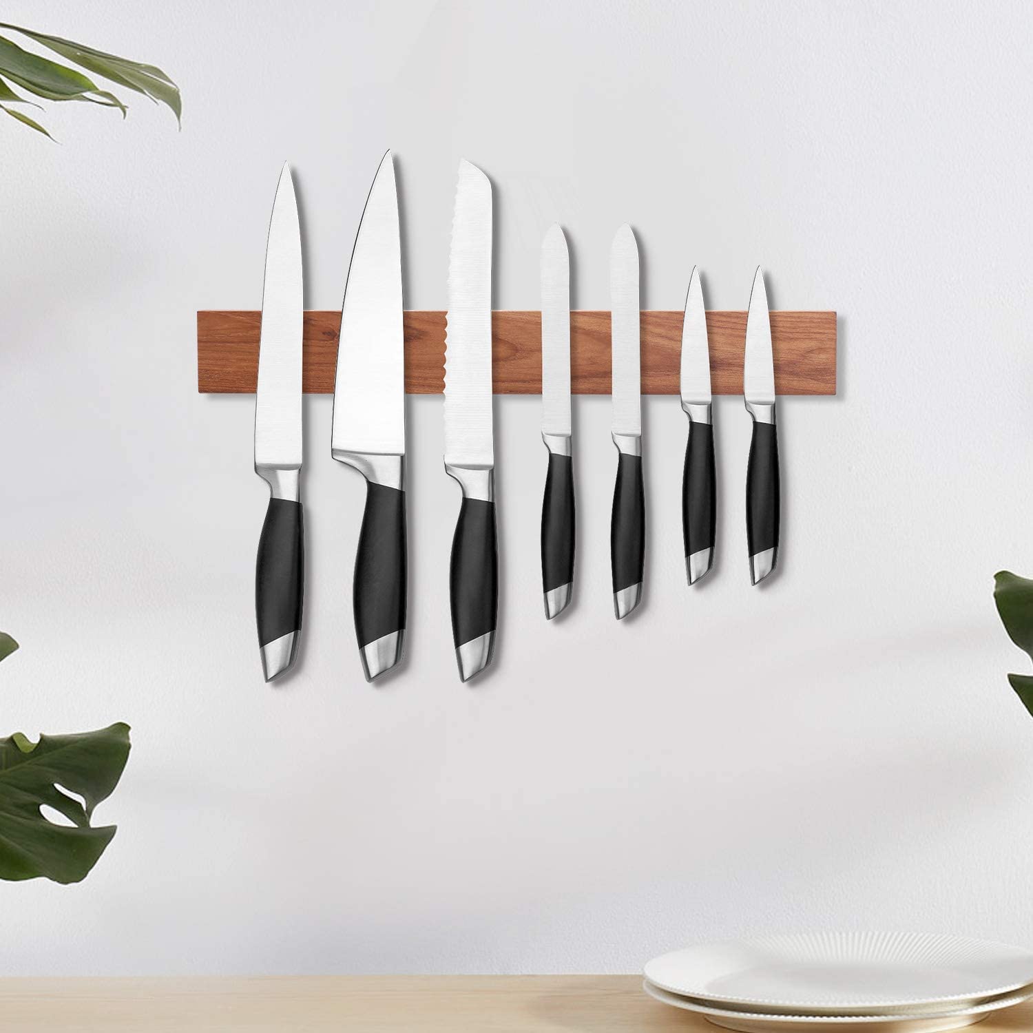 Utoplike 15" Teak Wood Magnetic Knife Strip, Knife Magnetic Holder Wall mounted Rack for Organizing Kitchen, New Upgrade, Powerful Continuous Magnet
