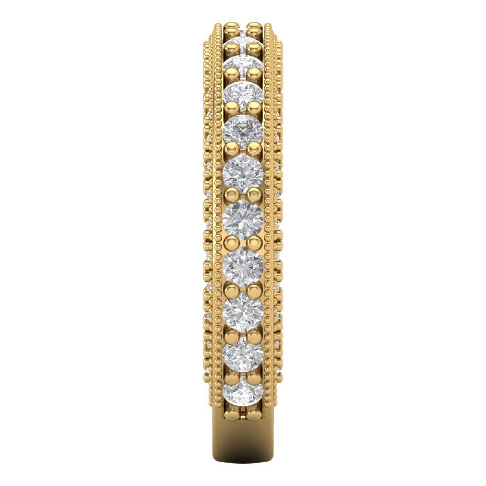 Yellow Solid 14k Gold Eternity Wedding Bridal Engagement Ring Band - Clear Simulated Diamond 1.44Ct Round Cut Sz 6.25