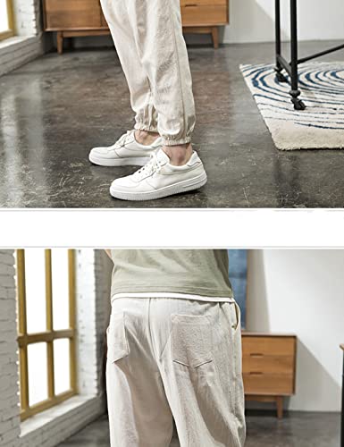 Zontroldy Men's Pants Cotton Linen Yoga Golf Beach Jogger Sweat Lounge Harem Pants Trousers(0009-Khaki1-L)