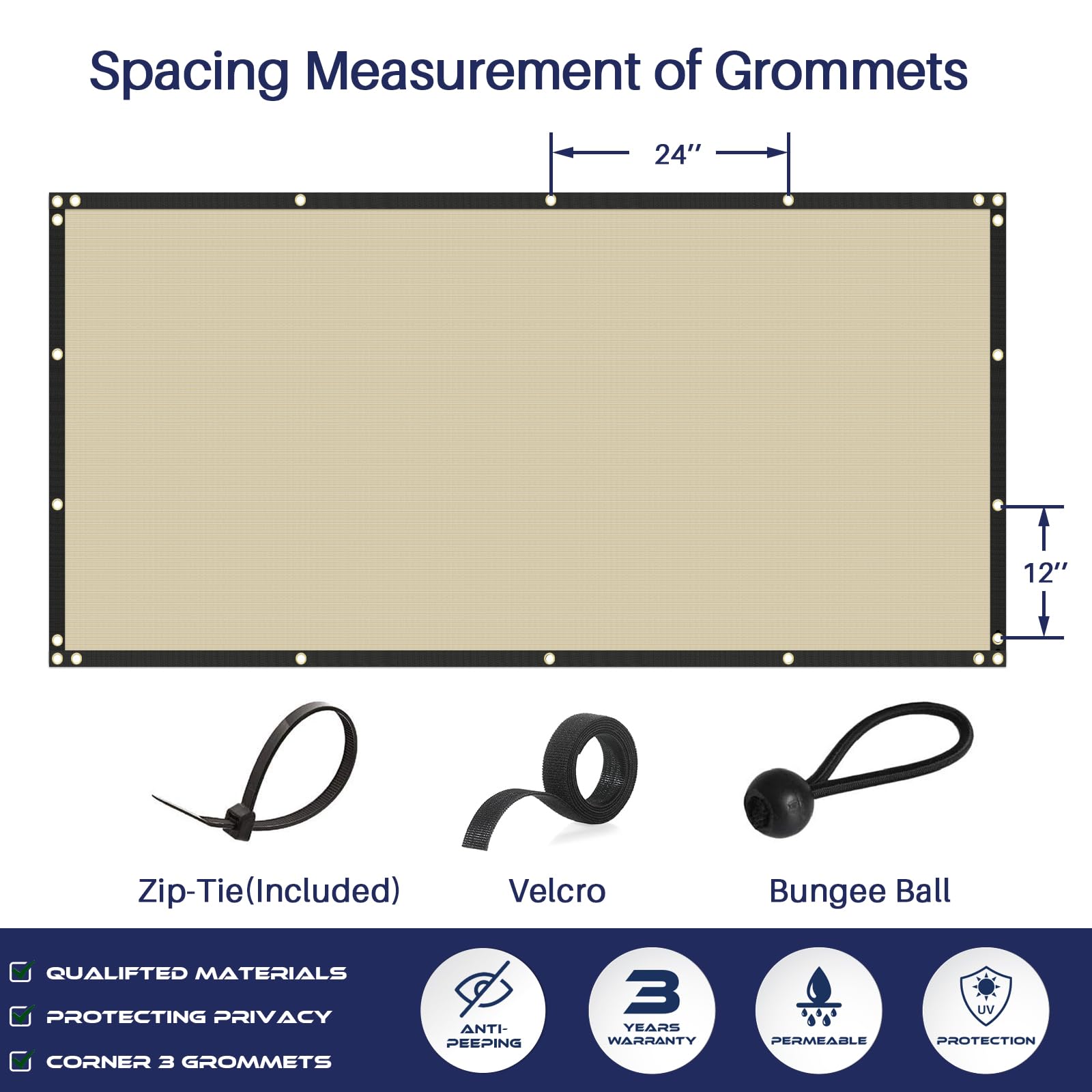 Windscreen4less Privacy Fence Screen Heavy Duty Windscreen Fencing Mesh Fabric Shade Net Cover with Brass Grommtes for Outdoor Wall Garden Yard Pool Deck, 6'x50' Beige