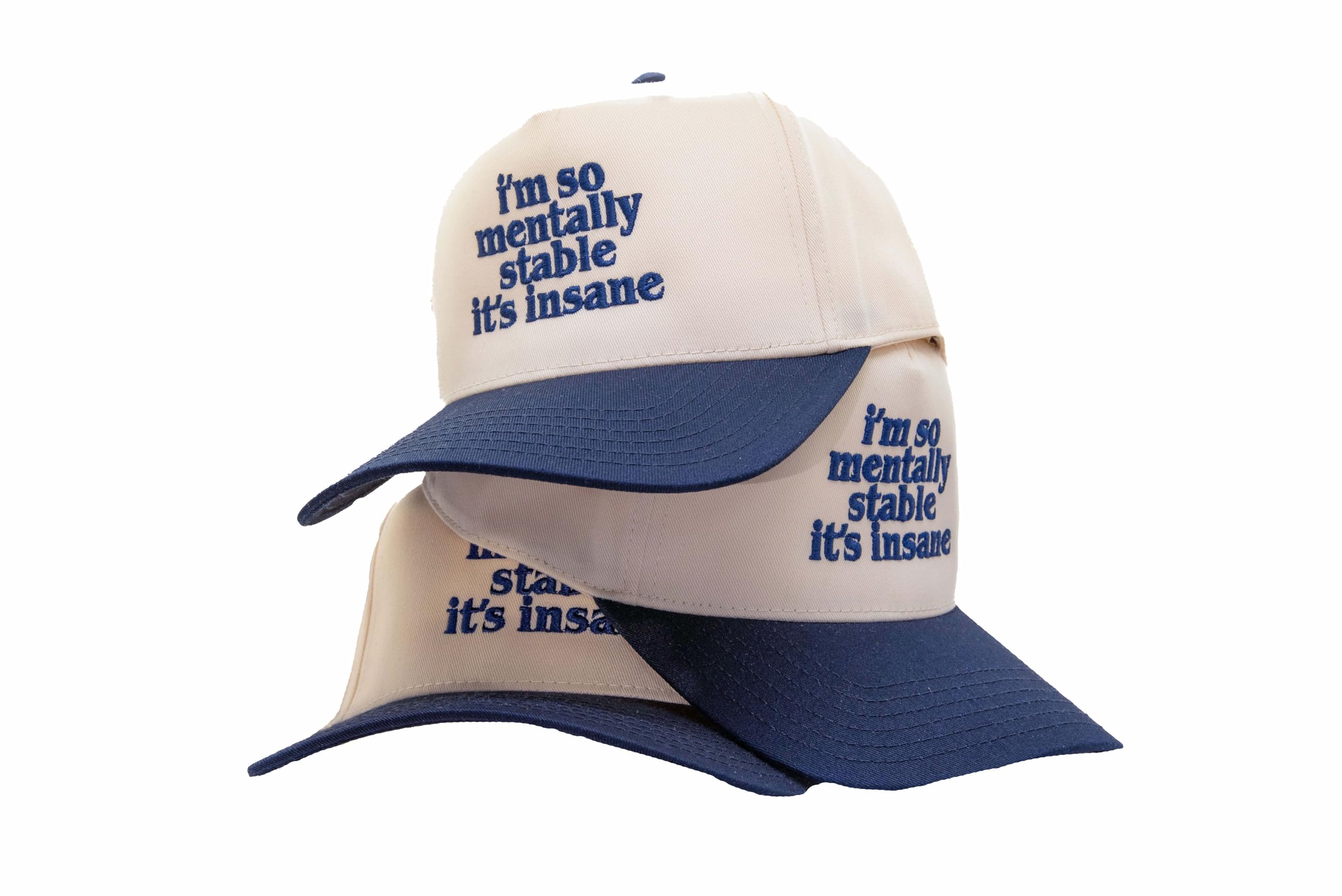 Visibly Toxic I'm So Mentally Stable It's Insane Hat, Funny Hat, Funny Gifts, Party Hat, Sports Baseball Cap, Casual Adjustable Size Tan/Blue