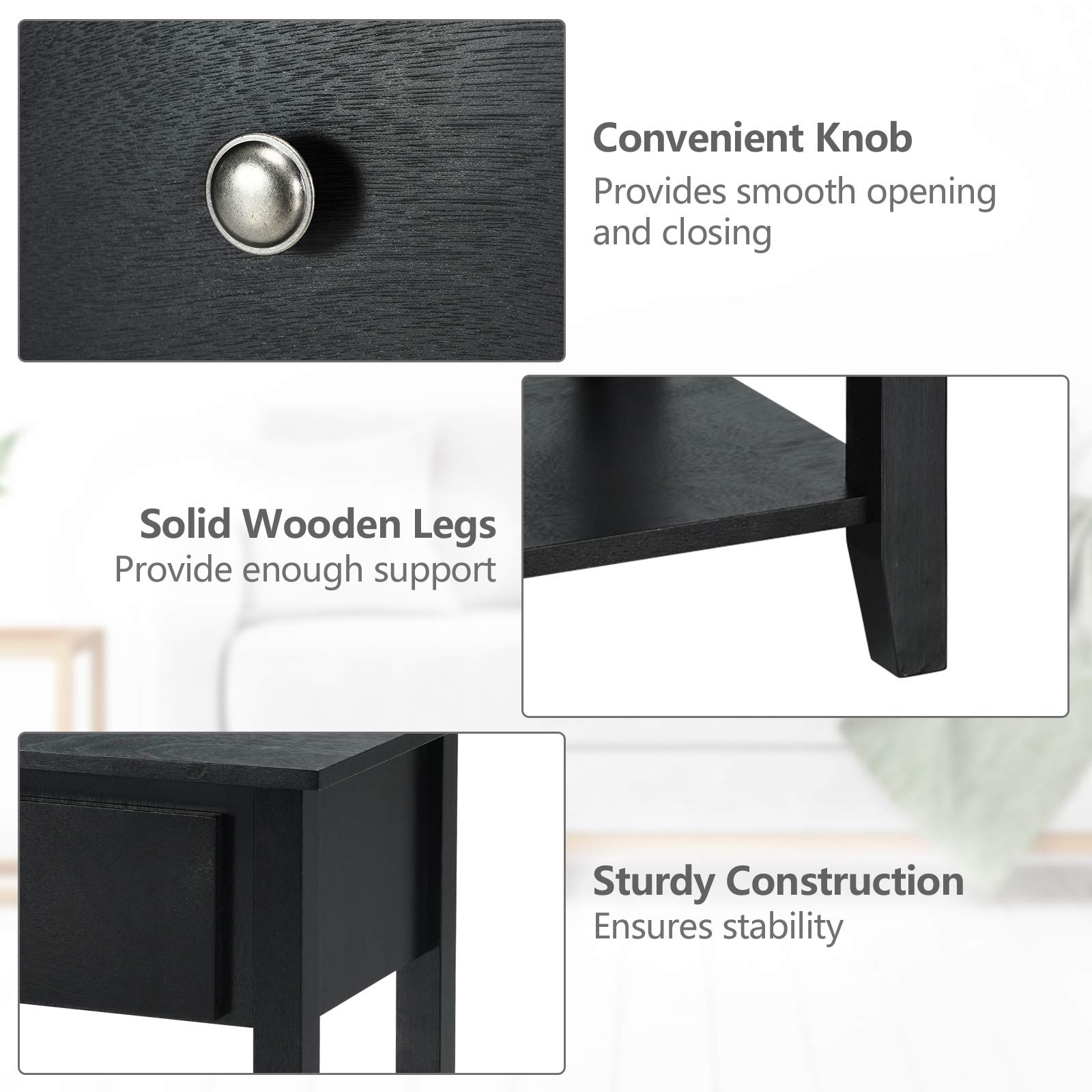 Tangkula End Table with Drawer, Nightstand w/Drawer and Storage Shelf, Beside Sofa Table for Home Bedroom Living Room, Chest Sofa Side Bedside Storage End Table, Accent Table with Open Shelf