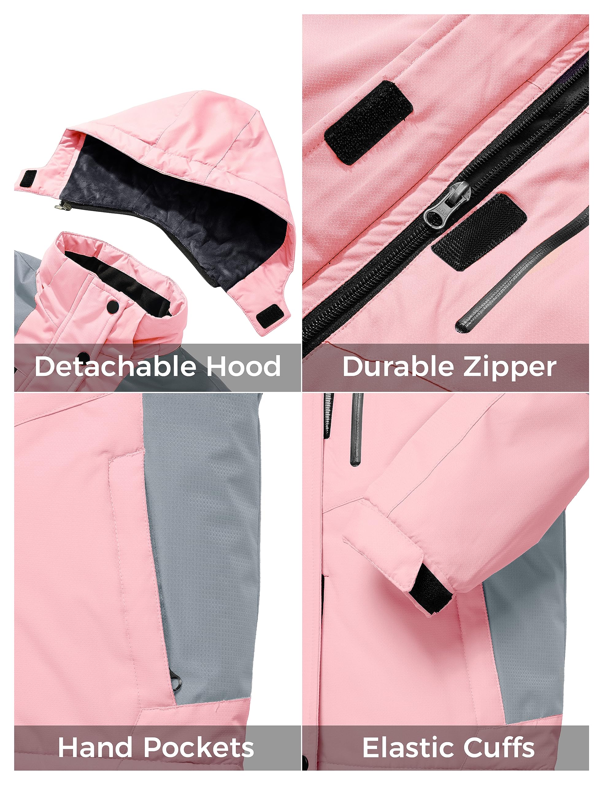 ZSHOW Girls' Mountain Ski Jacket Windproof Hiking Outerwear Coat Wateproof Hoodie Jacket(Coral Pink,6-7)