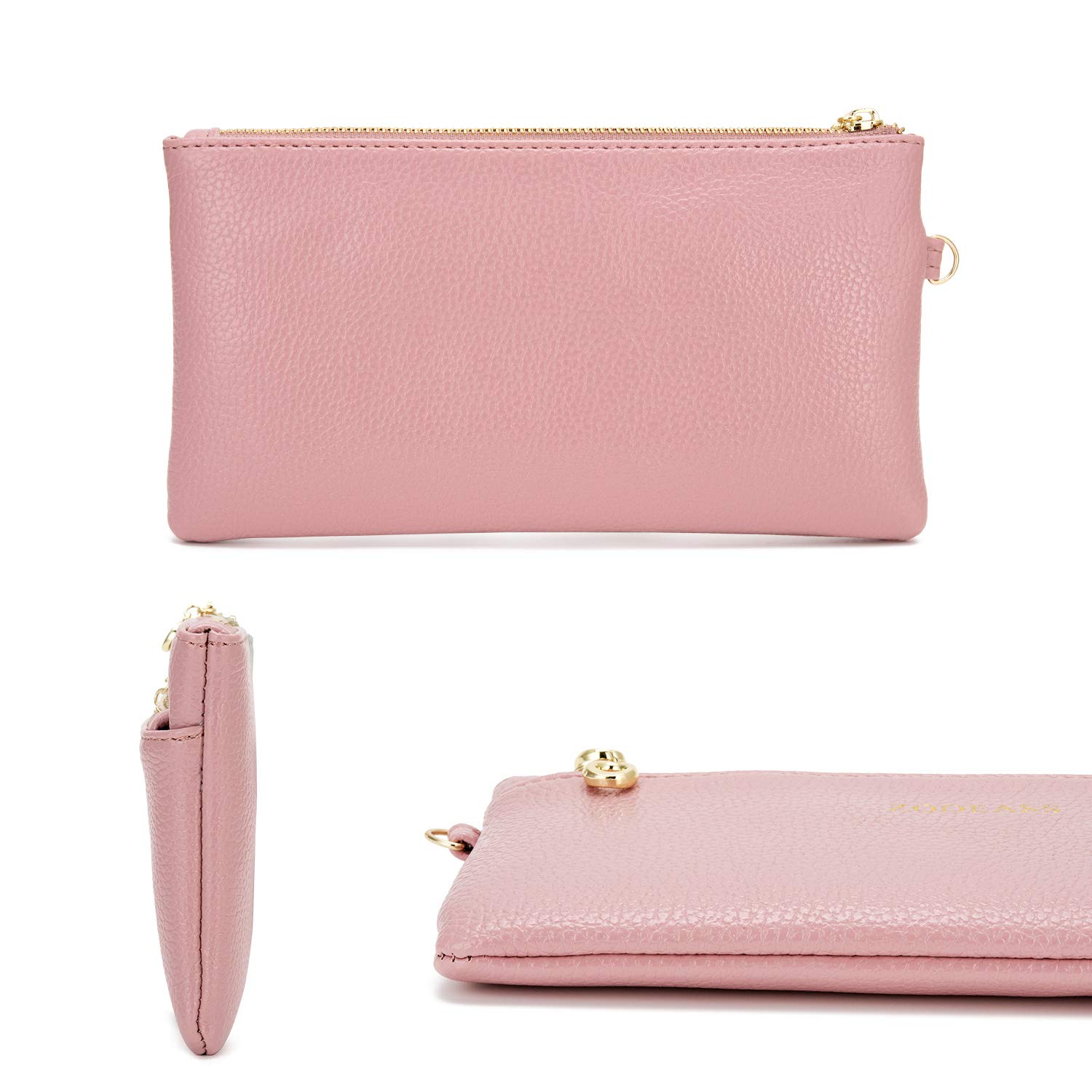 ZOOEASS Women Vegan Leather Wristlets Bag, Clutch Organizer Wallets Purses for iPhone(Pink Long)
