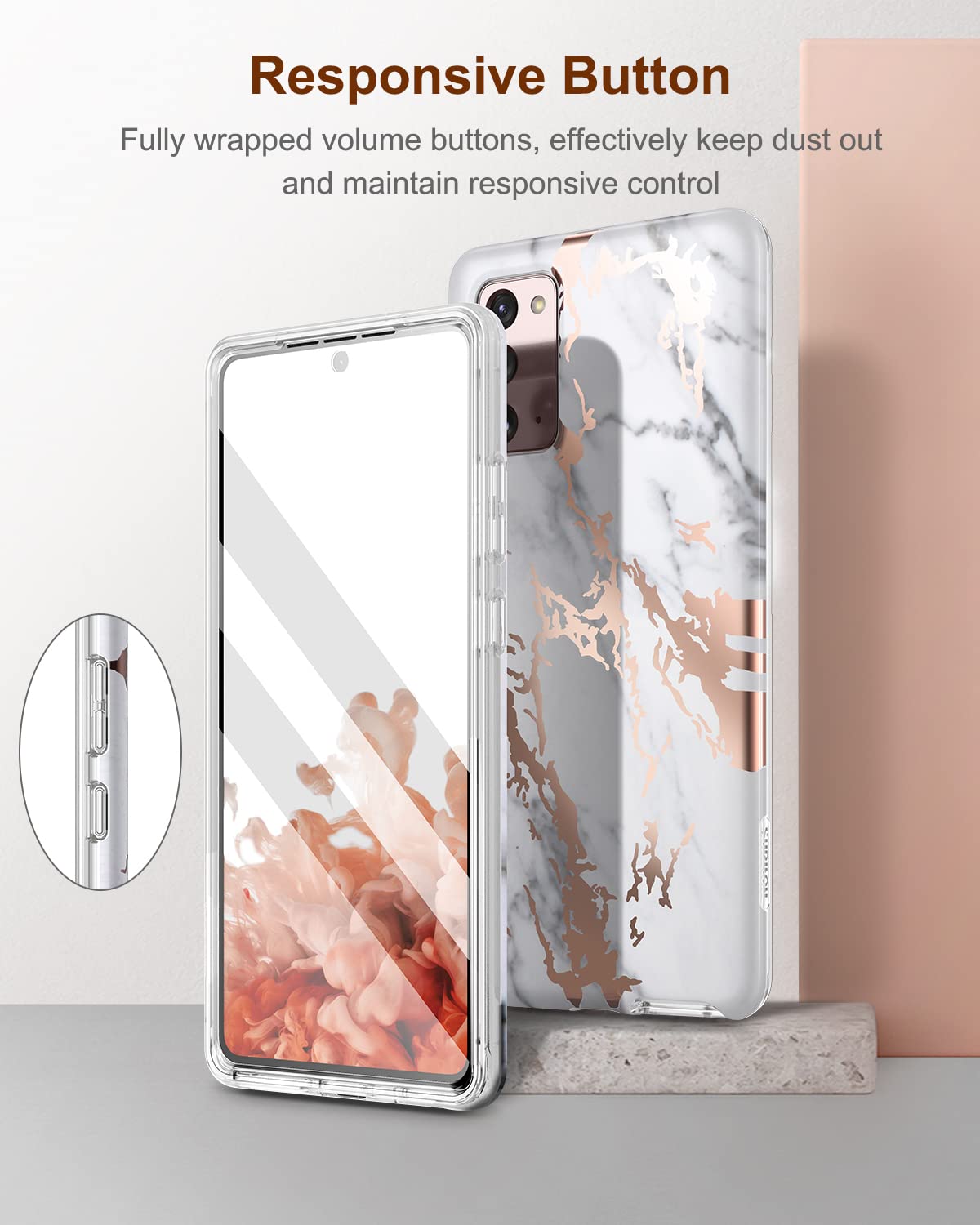 SURITCH Phone Case for Samsung Galaxy Note 20 Case, Front Cover with Built-in Screen Protector Full-Body Protection Shockproof TPU Bumper Protective Case for Man Women Cute, White Marble