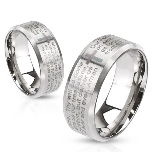 STR-0074 Stainless Steel Laser Etched Lords Prayer Over Brushed Finished Beveled Edge Ring (8)