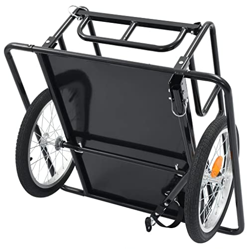 vidaXL Trailer, Foldable Bike Cargo Trailer with a Quick-Release Hitch, Storage Bike Trailer with Wheels and Reflectors, Steel Black