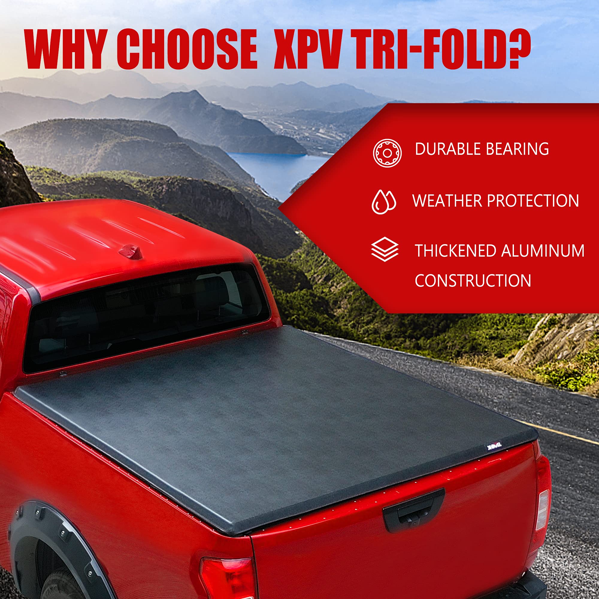XPV Soft Tri-Fold Truck Bed Tonneau Cover Compatible with 2015-2021 Ford F150 5.5' (66'') Bed Waterproof Tonneau Cover Black
