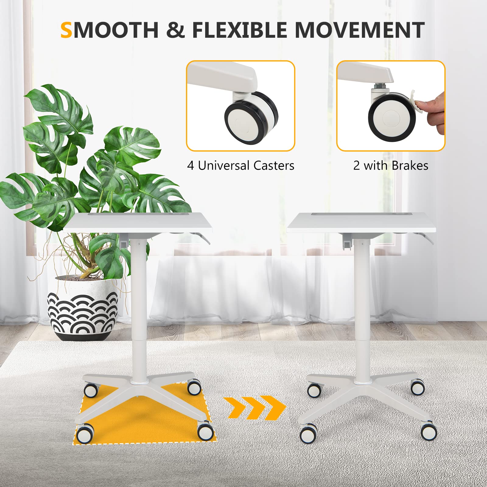 Tangkula Mobile Standing Laptop Desk, 30β-46β Height Adjustable Ergonomic Rolling Lectern Podium, Sit Stand Desk with Tablet Holder, Cup Holder & Hanging Hook for Home Office, Classroom