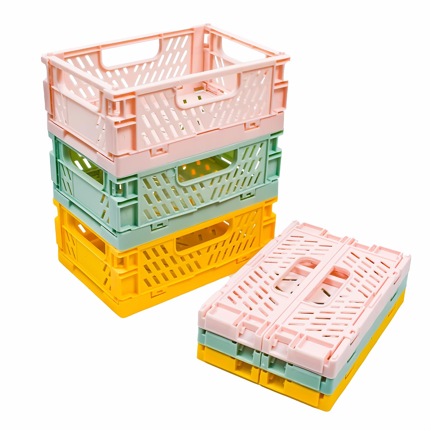 VIEKIER 6 Pack Pastel Storage Crates Mini Plastic Baskets Crates Small Baskets Durable Reliable Folding Storage Crate for Home (5.9"x4"x2.28")