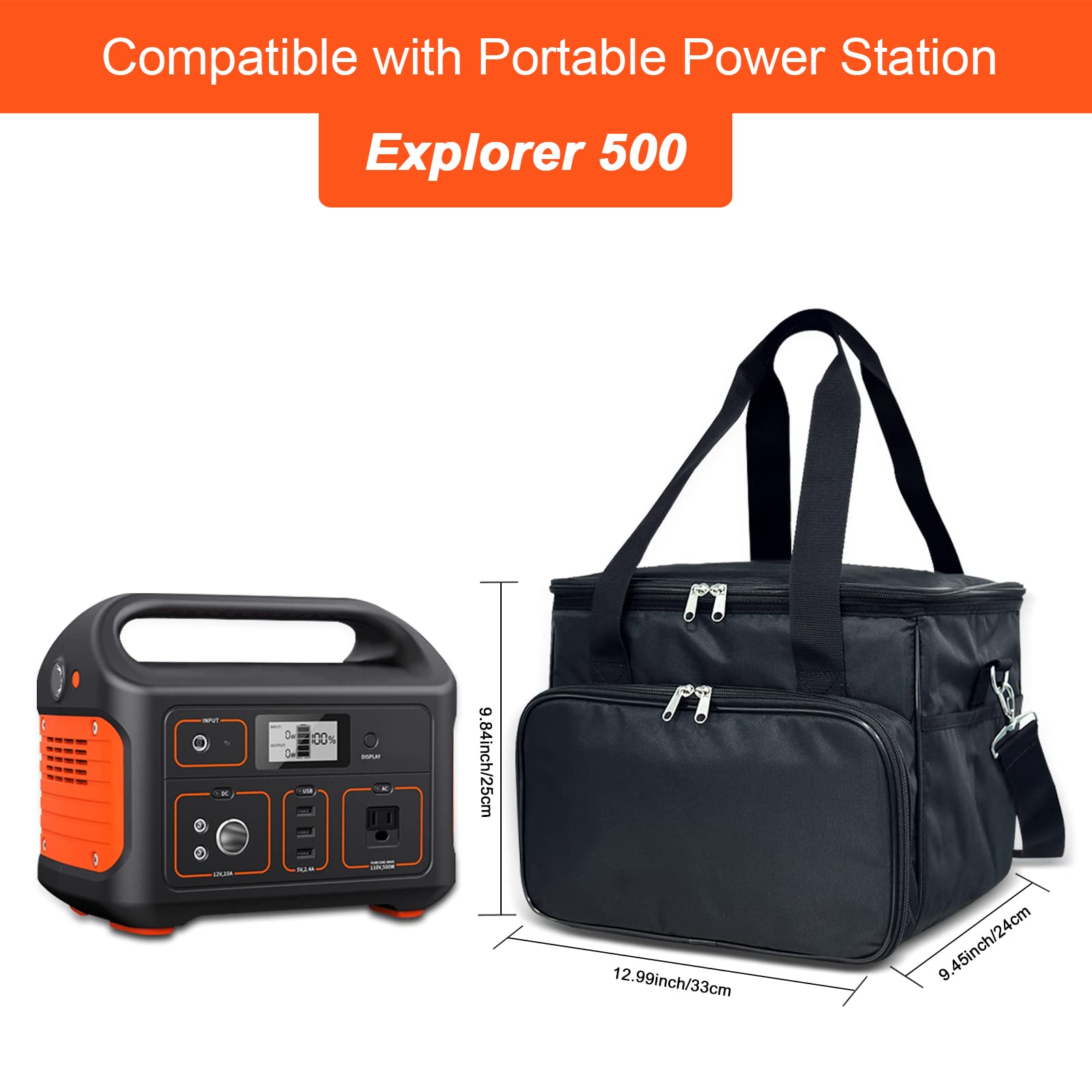 YCTechCam Carrying Case Bag Compatible with Jackery Explorer 500, Portable Power Station Storage Bag with Waterproof, Multiple Pockets for Charging Cable and Accessories
