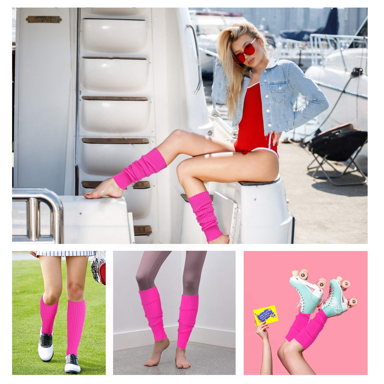 v28 Women Juniors 80s Eighty's Ribbed Leg Warmers for Party Sports(Rose)