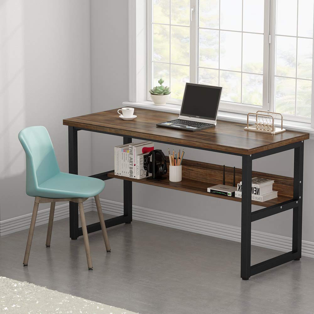 Tribesigns 55 Computer Desk with Storage shelf , Writing Desk Office Desk Study Table Workstation for Home Office,Rustic