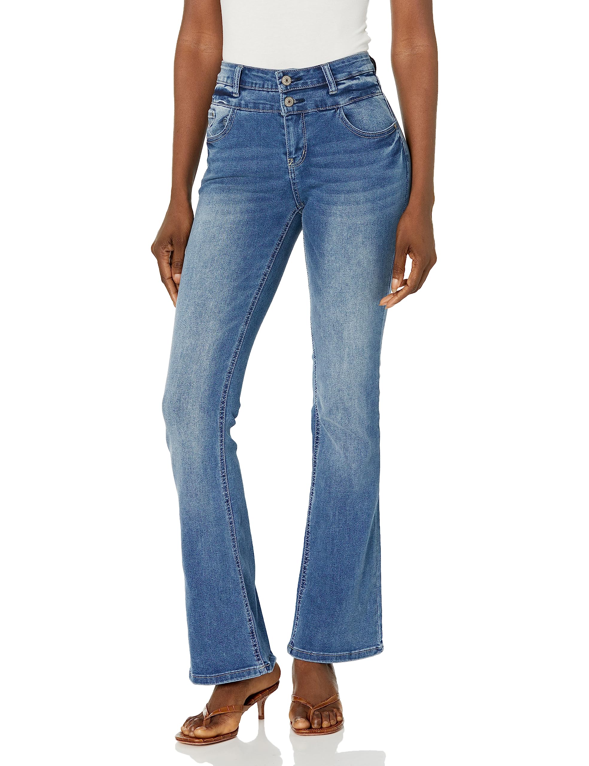 WallFlower Women's Sassy Flare High-Rise Insta Soft Juniors Jeans, Jayden, 17