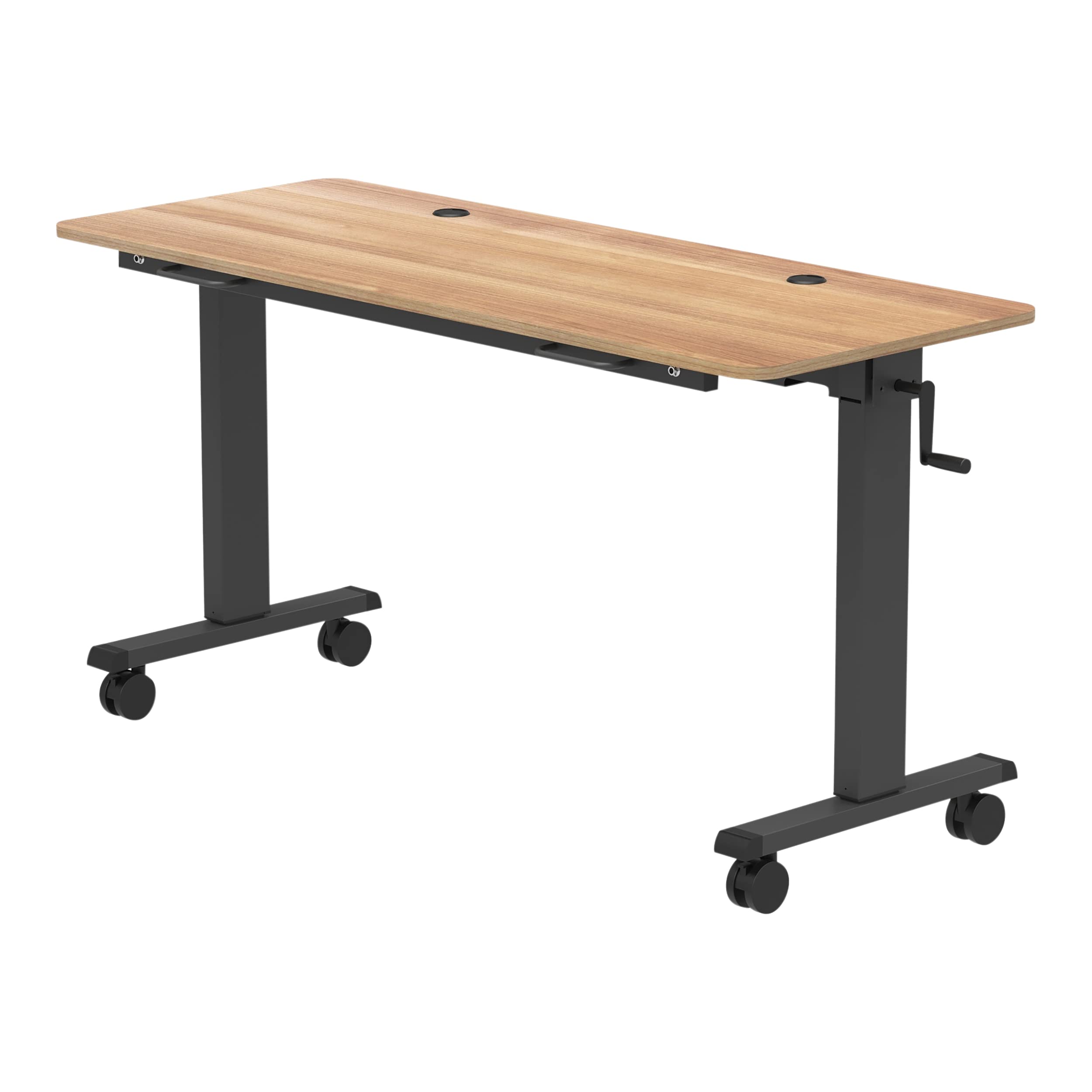 Stand Up Desk Store Crank Adjustable Height Flip Top Rolling Conference Classroom Table (Black Frame/Natural Walnut Top, 60" Wide)