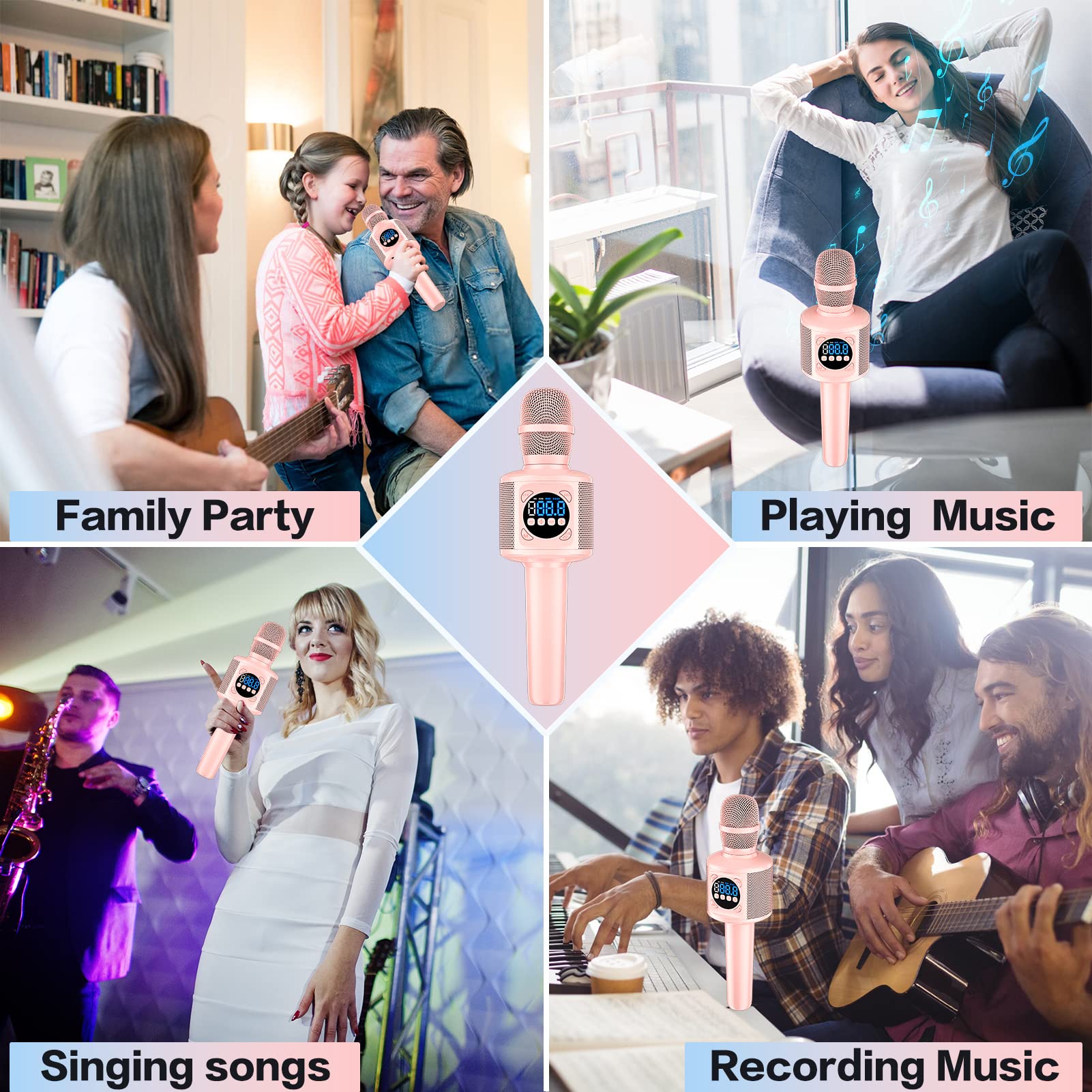 YLL Car Karaoke Microphone, Wireless Bluetooth Microphone Portable Handheld Mic Speaker with Magic Voices, Great Gifts for Girls Boys Adults All Age C17(P-ink)