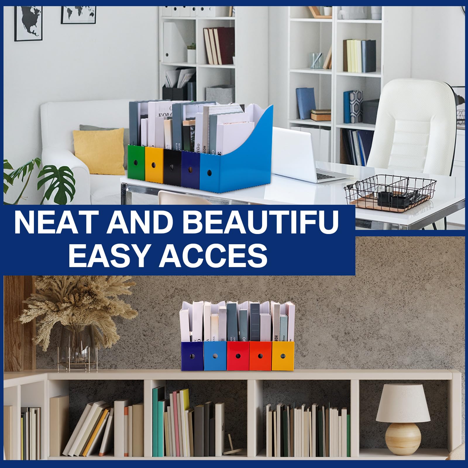 Yeaqee 48 Pcs Magazine File Holder Magazine Holder Bulk Foldable Cardboard Book Bins Desk File Holder Organizer Book Holder Boxes Cardboard Magazine Storage Box for School Office Desk, 8 Colors